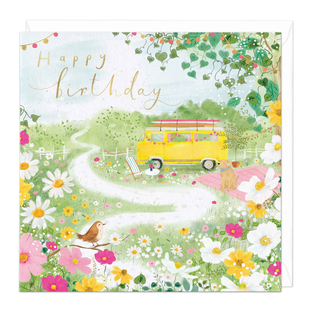 Floral Scenery & Campervan Birthday Card - Whistlefish | Whistlefish Trade
