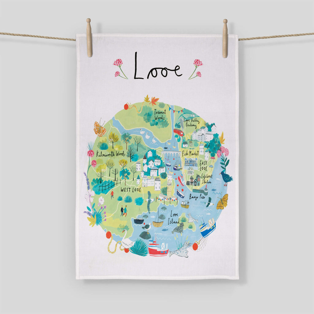 Looe Map Tea Towel | Whistlefish Trade